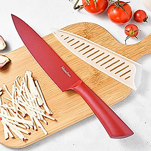 Maarten Kitchen Knives Set - 4 Piece Stainless Steel Chef Knife Set with Sheath - Boxed Knife Sets Gifts for Family (Red)