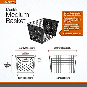 Spectrum Diversified Macklin, Stamped Steel & Wire Basket for Closet & Cubby Storage Vintage-Inspired Design with Customizable Label Plate, Medium, Teal, 1 Count (Pack of 1)