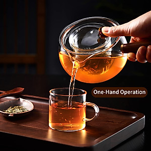 PARACITY Glass Teapot with Infuser Japanese Teapot Stovetop Safe Teapot Blooming and Loose Leaf Tea Maker with Wooden Handle Kyusu 11.8 oz 350 ml