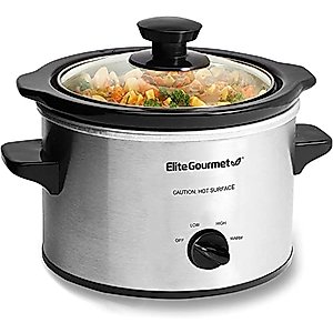 Elite Gourmet MST-250XS Electric Slow Cooker Ceramic Pot, Adjustable Temp, Entrees, Sauces, Stews & Dips, Dishwasher Safe Glass Lid & Crock, 1.5 Quart, Stainless Steel