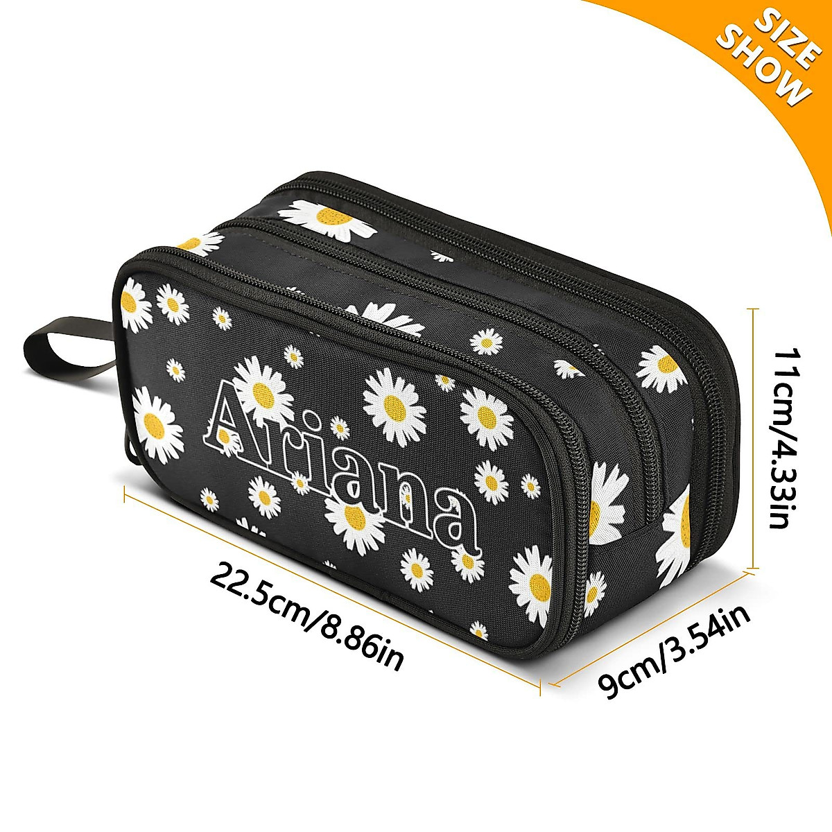 J JOYSAY Custom Daisy Flowers Pencil Case Large Big Capacity Personalized Pencil Bag for Girls Boys Customized Pencil Box Pouch Stationery Organizer for Adults Office Women