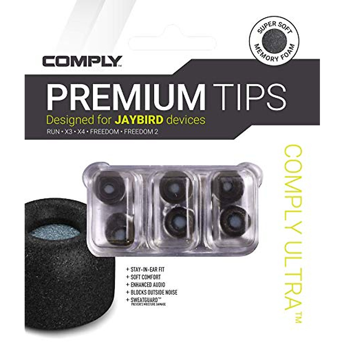 Comply Ultra Premium Memory Foam Earphone Tips Jaybird X4, Noise Reducing Replacement Earbud Tips, Comfortable Secure Fit Workouts (Medium, 3 Pairs)