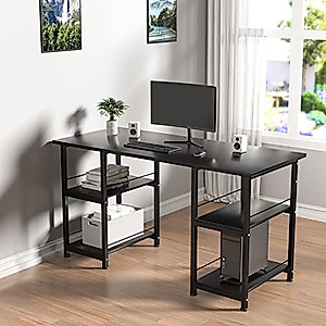 Jerry & Maggie - Computer Desk Office Desk W 2 Side 2 Tiers Shelves Sturdy Surface Laptop Desk Professional Desk Modern Plain Personal Workstation Rectangle Shape Steel Legs Livingroom Bedroom - Black