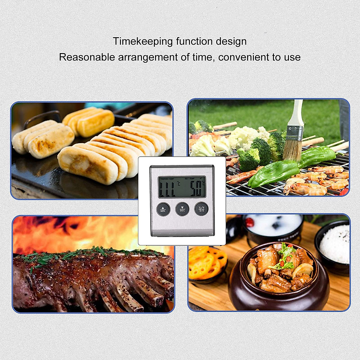 Digital Meat Thermometer for Cooking, Magnet Design Barbecue Thermometer with Alarm Function, Food Meat Temperature Meter Grill Thermometer for Kitchen