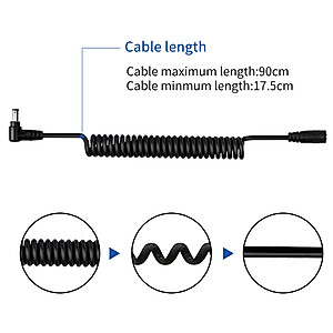 YACSEJAO DC Right Angle Coiled Power Cable 2.1mm x 5.5mm Male to Female Adapter Extension Cord for 12V CCTV Surveillance Camera Router LED Strip DVR Monitor Printers