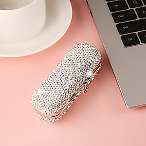 AsAlways Shiny Rhinestone Crystal Portable Lipstick Case with Mirror Portable Bling Diamonds Makeup Cosmetic Storage Holder for Travel Ladies Fashion(Silver)
