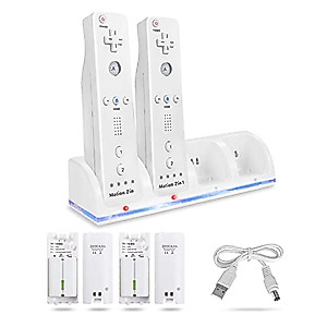 4-in-1 Charging Station for Wii&Wii U Remote Controller with 4 Rechargeable Battery Packs (4 Port Charging Station+4 pcs 2800mAh Replacement Batteries+USB Cable),Remote Not Included