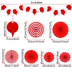 Recosis Red Party Decorations, Papar Fans Pompoms Fans Garlands for Birthday Bridal Baby Shower Wedding Graduation New Years Valentine's Day Party Decorations