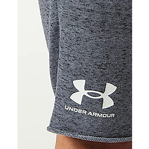 Under Armour Mens Rival Terry Shorts , Pitch Gray Full Heather (012)/Onyx White , Large