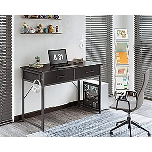 ODK 40 Inch Small Desk with Fabric Drawers, Vanity Desk with Storage, Home Office Desk for Small Spaces and Bedroom, Modern Work Writing Study Table, Black