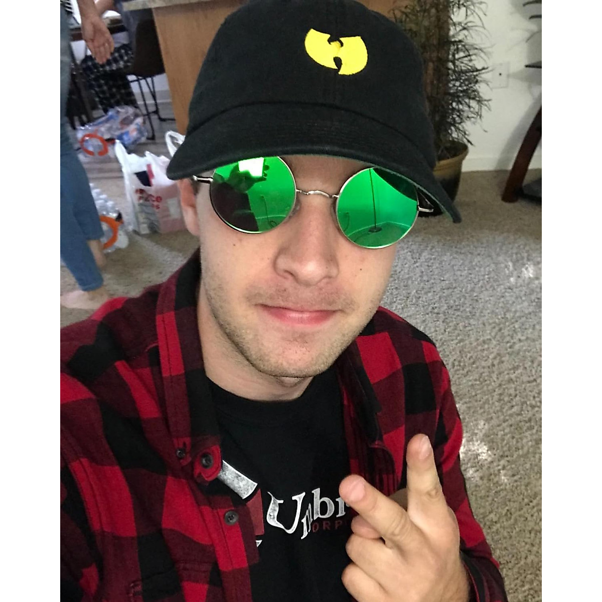 HJSTES Round Polarized Sunglasses Womens Men Retro Circle Lennon Glasses Hippie Shades(Gold/Green Mirrored)