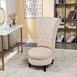 Container Furniture Direct Royal High-Back Velvet Accent Chair for Vanity with Storage and Luxurious Upholstery, Retro Design and Versatile Usage for Living Room, Bedroom, Lounge and Office, Ivory