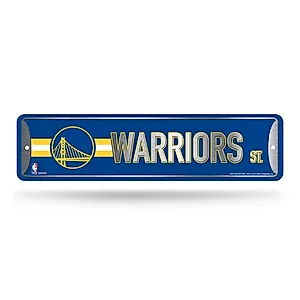 Rico Industries NBA Golden State Warriors Home Décor Metal Street Sign (4" x 15") - Great for Home, Office, Bedroom, & Man Cave - Made,Silver