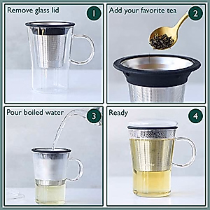 VAHDAM, Sparkle-Glass , 16 oz , Tea Cup with Infuser and Lid , Scratch Resistant, Microwave Safe Tea Steeper, Tea Mug with Lid , tea infuser Mug, Loose Leaf