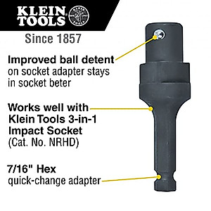 Klein Tools NRHDA Adapter for NRHD, 7/16-Inch Hex Quick-Change Adapter with Rust Resistent Black Finish