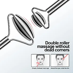 Stainless Steel Face Roller and Gua Sha Set, Asian Beauty Secret for Face, Eye, Nose, Neck, Body Muscle Relaxing Prevents Wrinkles Facial Massage Tools - 100% Authentic Genuine Stainless Steel