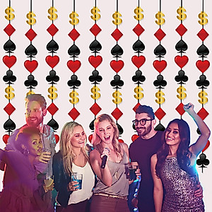 10 Pack Casino Theme Party Decorations Las Vegas Hanging Banner Swirl Red Black Poker Paper Cutouts Party Ceiling for Casino Night Las Vegas Night Baby Shower Birthday Party Supplies Decor