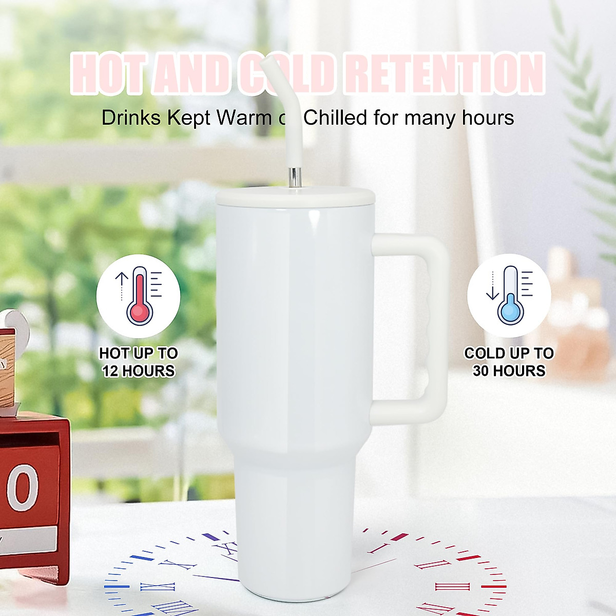 sweet grain 40 oz Sublimation Tumbler with Handle 20 Pack Sublimation Tumblers Blanks Bulk Leak-proof Lid and Straw Insulated Stainless Steel Travel Mug Keeps Cold for 34 Hours (White)