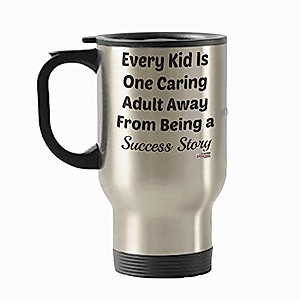Teacher Travel Mug - Novelty Gifts, Stainless Steel Insulated Cup By Vitazi Kitchenware - Gift for Teachers, Coaches, Educators Every Kid Is One Caring Adult Away From Being a Success Story (Silver)