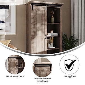 Flash Furniture Harrison Rustic Farmhouse Storage Cabinet Bookcase with Sliding Barn Door and Adjustable Shelves, Set of 1, Graywash