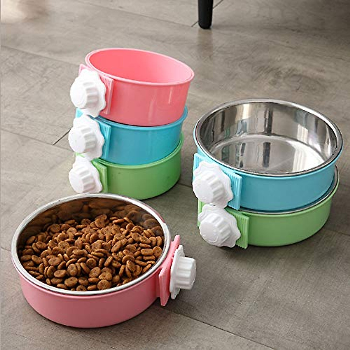 FUUIE Bowls for Food and Water Pet Bowl/Pet Universal/Stainless Steel/Green Blue/Overturn-Proof Hanging Pet Bowl (Color : A)