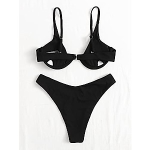 Verdusa Women's 2 Piece Triangle Bikini High Cut Bathing Suit Swimwear Black M