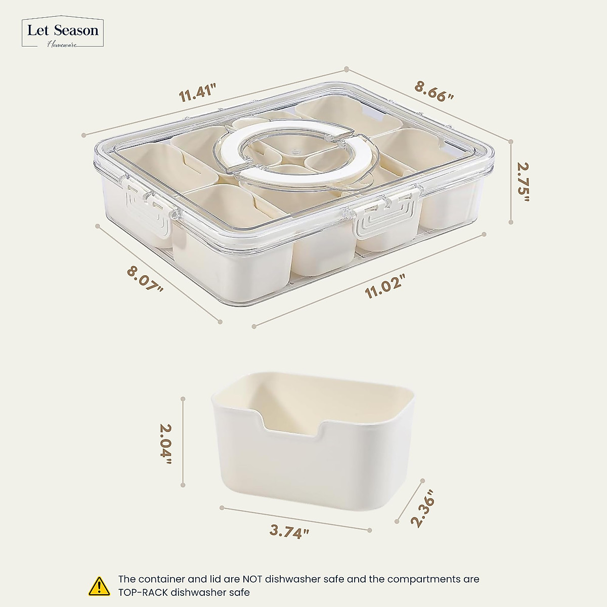 Divided Serving Tray with Lid & Handle - Portable Snackle Box Charcuterie Container for Snack Platters - 8 Compartments Snack Boxes for Candy, Fruits, Nuts - Perfect for Party, Entertaining