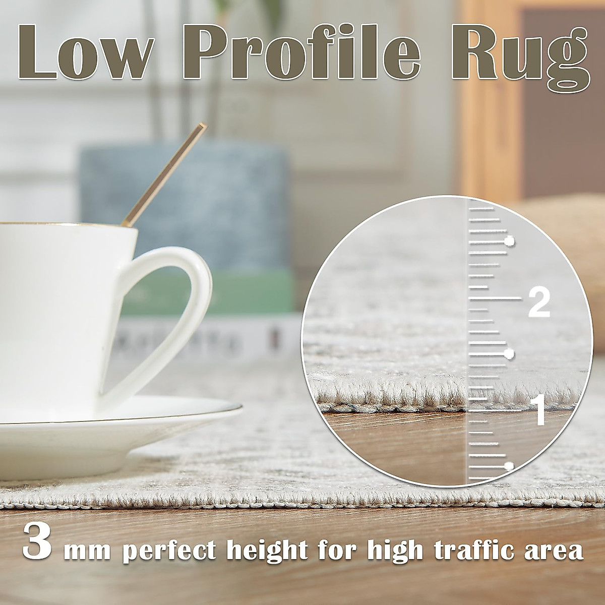 jinchan Area Rug - 4x6 Ultra-Thin Washable Rug, Vintage Living Room Rug, Boho Rug Geometric, Non-Slip Non-Shedding Carpet for Kitchen Bedroom(4x6ft, Brown Ivory)