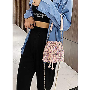QZUnique Women Glitter Handbag Crossbody Bag Sequins Drawstring Shoulder Bag