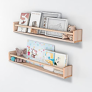 Esonal Floating Nursery Book Shelves Natural Wood 36 Inch Wall Mounted Floating Shelf for Room Cosmetic Storage Shelves Bathroom Storage Shelves Display Shelf Set of 2