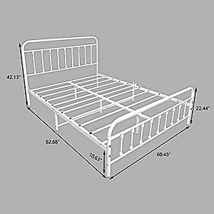 Diolong Queen Bed Frame with Headboard and Footboard Metal Bed Frame Vintage Sturdy Mattress Foundation No Box Spring Needed (White, Queen)