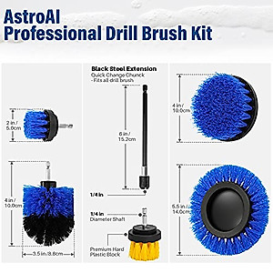AstroAI Drill Brush Attachment Set 6 Pack-Power Scrubber Cleaning Kit with Extend for Car Detailing, Bathroom Surfaces, Kitchen, Shower, Car Wheels, Seats, Tile, Floor, Grout All Purpose - Blue