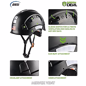 GREEN DEVIL Safety Helmet Hard Hat Adjustable Lightweight Vented ABS Work Helmet for Men and Women 6-Point Suspension ANSI Z89.1 Approved Ideal for Industrial & Construction