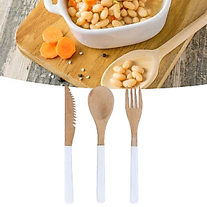 Japanese Wooden Cutlery Set,Wooden Cutlery Spoons Forks Knives Japanese Wooden Cutlery Set Safe Cutlery Set for Kitchen (White)