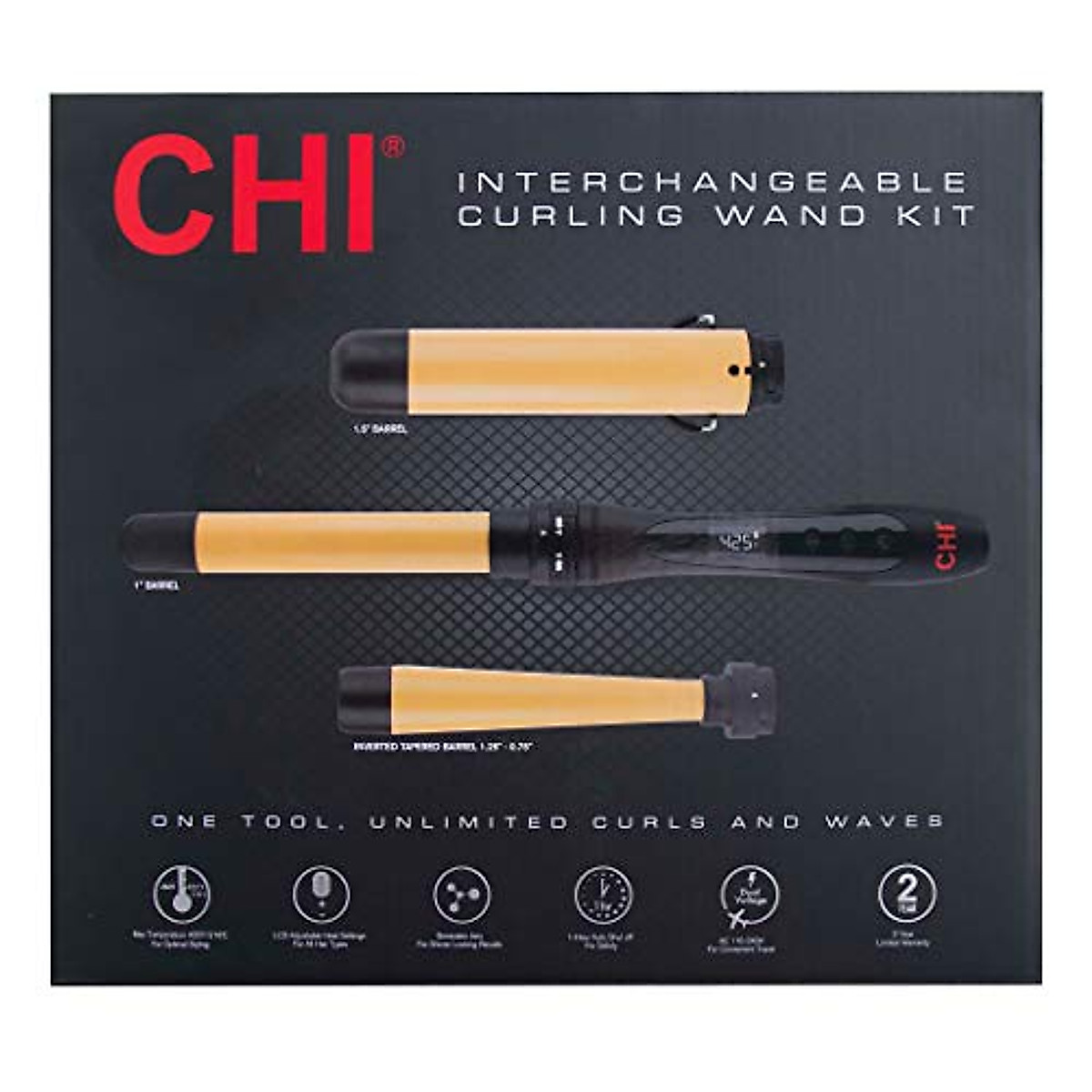 CHI Interchangeable Curling Wand With Inverted Tapered 0.5"-1.25" Barrel, 1 Pound