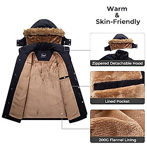 Yozai Men's Winter Coats, Warm Winter Jackets for Mens Ski Snow Jacket Snowboard Water Resistant Jacket Mountain Windbreaker Detachable Hooded Parka Black Medium