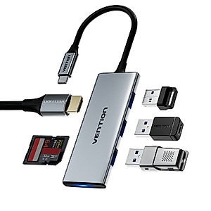 USB C Hub for MacBook, VENTION USB Type C Hub Multiport Adapter 6 in 1 with 4K HDMI USB 3.0 Data Transfer SD/TF Card Reader, USB C Dongle Compatible with MacBook Pro/Air, iPad Pro, Surface,XPS
