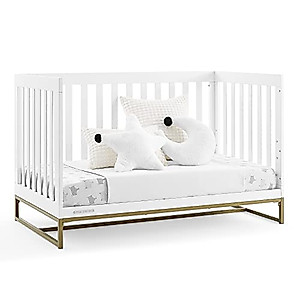 Delta Children Jade 4-in-1 Convertible Crib - Greenguard Gold Certified, Bianca White/Bronze