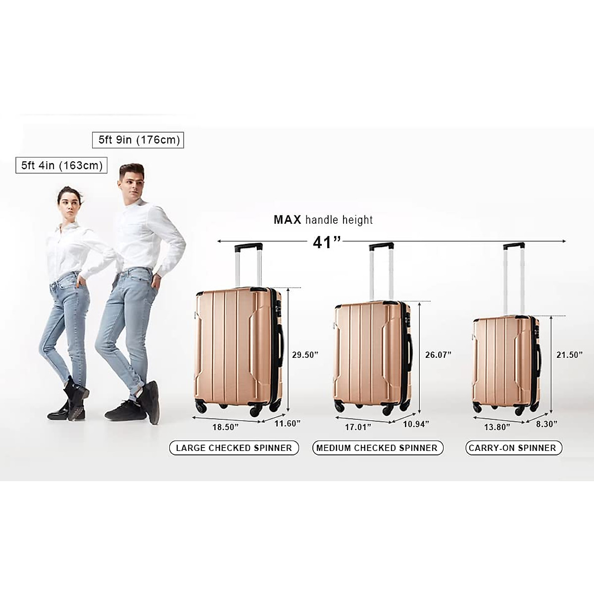 Merax Hardside Luggage Sets 3 Piece Suitcase Set Carry On Expandable Luggage with TSA Lock Spinner Wheels for Men Women (Gold)