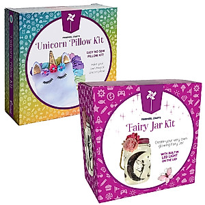 Unicorn Pillow Kit & Fairy Jar Kit Bundle - Fun DIY Arts and Crafts Project for Kids Ages 6 7 8 9 10 11 12 - Great Gifts for All Occasions