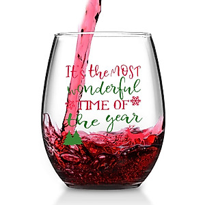 Futtumy It's the Most Wonderful Time of the Year Stemless Wine Glass 15oz, Unique Christmas Wine Glass for Men Women Mom Dad Wife Husband Friend on Christmas Birthday Wedding, Set of 4