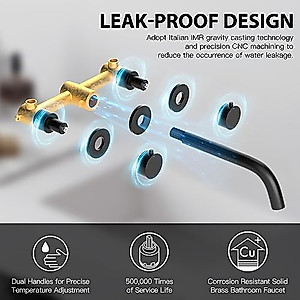SMALIIBUSS Wall Mount Faucet,Black Wall Faucet Mounted Bathroom Sink Faucets,Double Handle 3 Hole Wall Mount Tub Faucet,Lavatory Basin Sink Mixing Faucet with Rough in Valve.