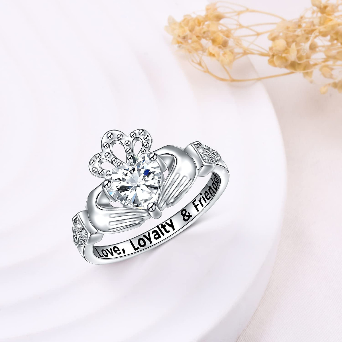 Claddagh Ring for Women Sterling Silver Irish Celtic Claddagh Ring Engraved Love Loyalty Friendship Women's Claddagh Ring Size 7