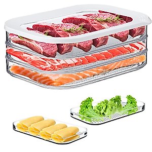 RKXQT Lunchmeat Storage Container for Fridge, Transparent Deli Lunch Meat Container for Refrigerator, Deli Container with Lid for Bacon, Lunch Meat, Stackable Cold Cuts, Vegetable and Cheese, 3pcs.