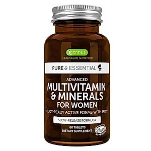 Advanced Women's Multivitamin, Methylated Folate for MTHFR, Clean Label & Vegan, with Iron, Non-GMO, Sustained Release, 60 Tablets, by Igennus