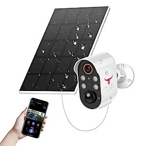 SJCODE 1080P Security Camera Wireless Outdoor with Solar Panel for Home Security, Color Night Vision, PIR Motion Detection, Cloud Storage, 4 Spotlights, 2-Way Audio, Bullet Surveillance Cam