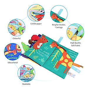 JIELISI Soft Baby Cloth Books, 3 PCS Nontoxic Fabric Soft Books for Babies Touch and Feel Crinkle Tail Books Baby Books Toys Infants & Toddler Early Development Interactive Toys, Boy Girl Unisex Gift