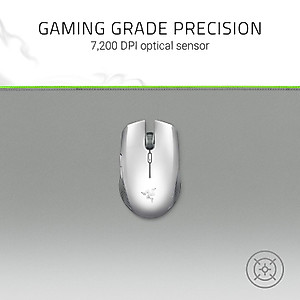Razer Atheris Ambidextrous Wireless Mouse: 7200 DPI Optical Sensor, 350 Hr Battery Life, USB Wireless Receiver & Bluetooth Connection, Mercury White