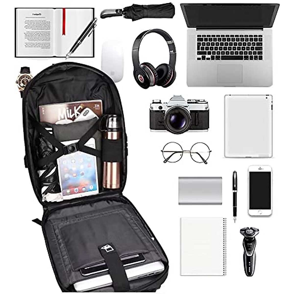 Laptop Backpack ,Men Hard Shell Backpack Business Bag With USB Charging Port Fit 15.6 inch Laptop (Black)