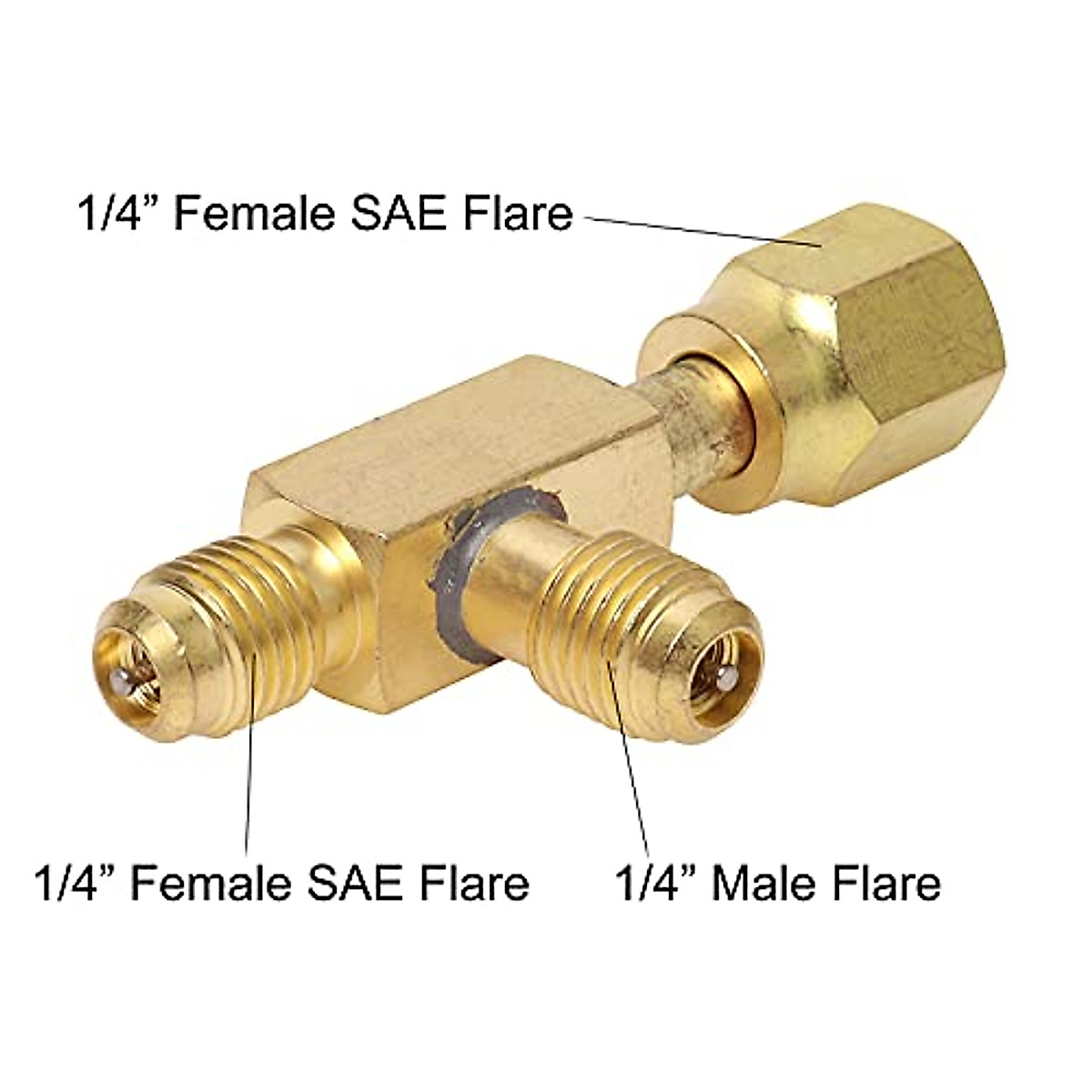 Gekufa Quick Coupler Access Tee Adapter HAVC Tee Adapter 1/4" Tee Adapter Valve Core with Swivel Connector Fits for Gauge Deep Vacuum Pump Manifold